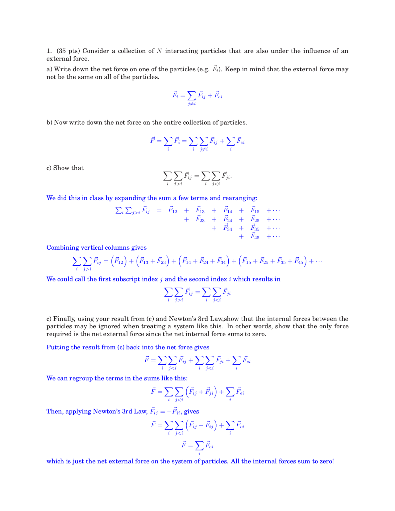Interacting Particles - Classical Mechanics - Solved Exam | Exams Classical Mechanics - Docsity