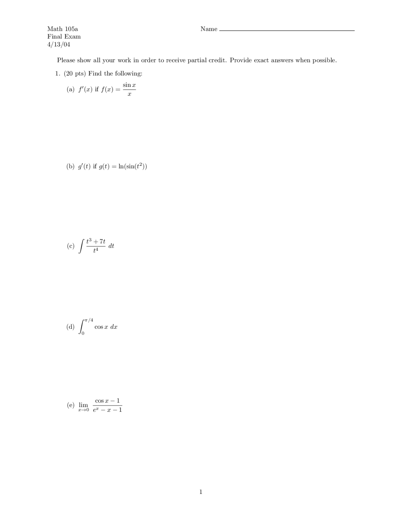 Receive - Calculus - Exam - Docsity