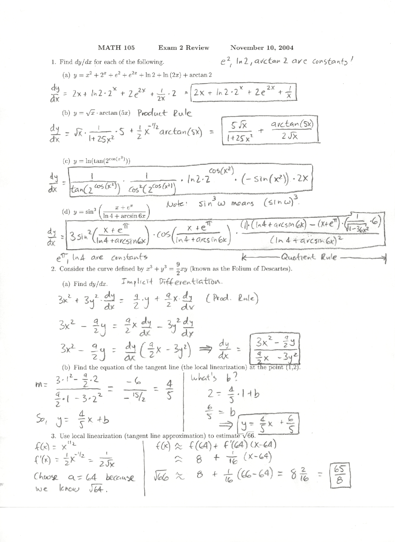 Local Linearization Calculus Solved Exam Docsity