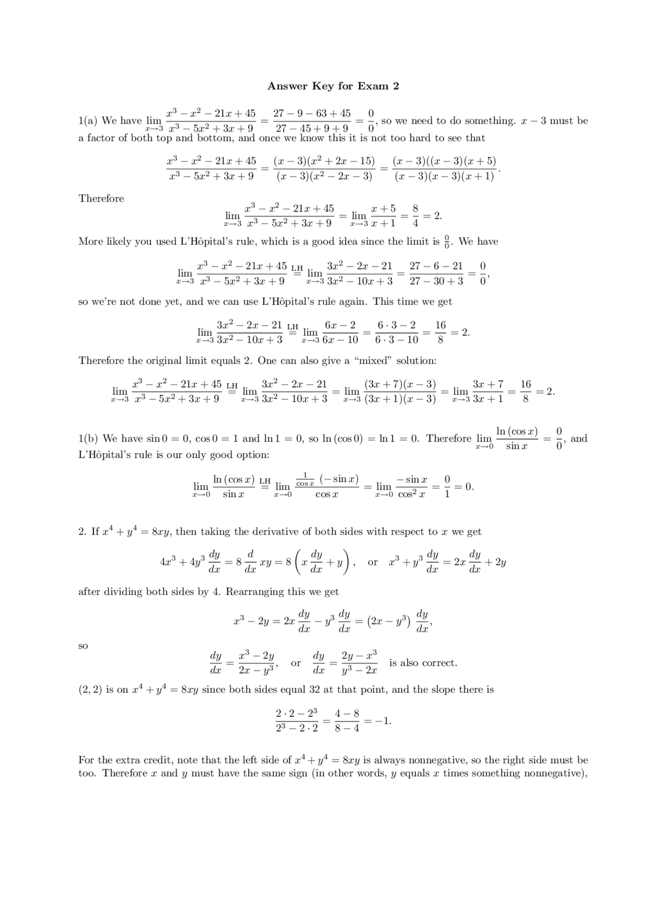 Parametric Calculus Solved Exam Docsity