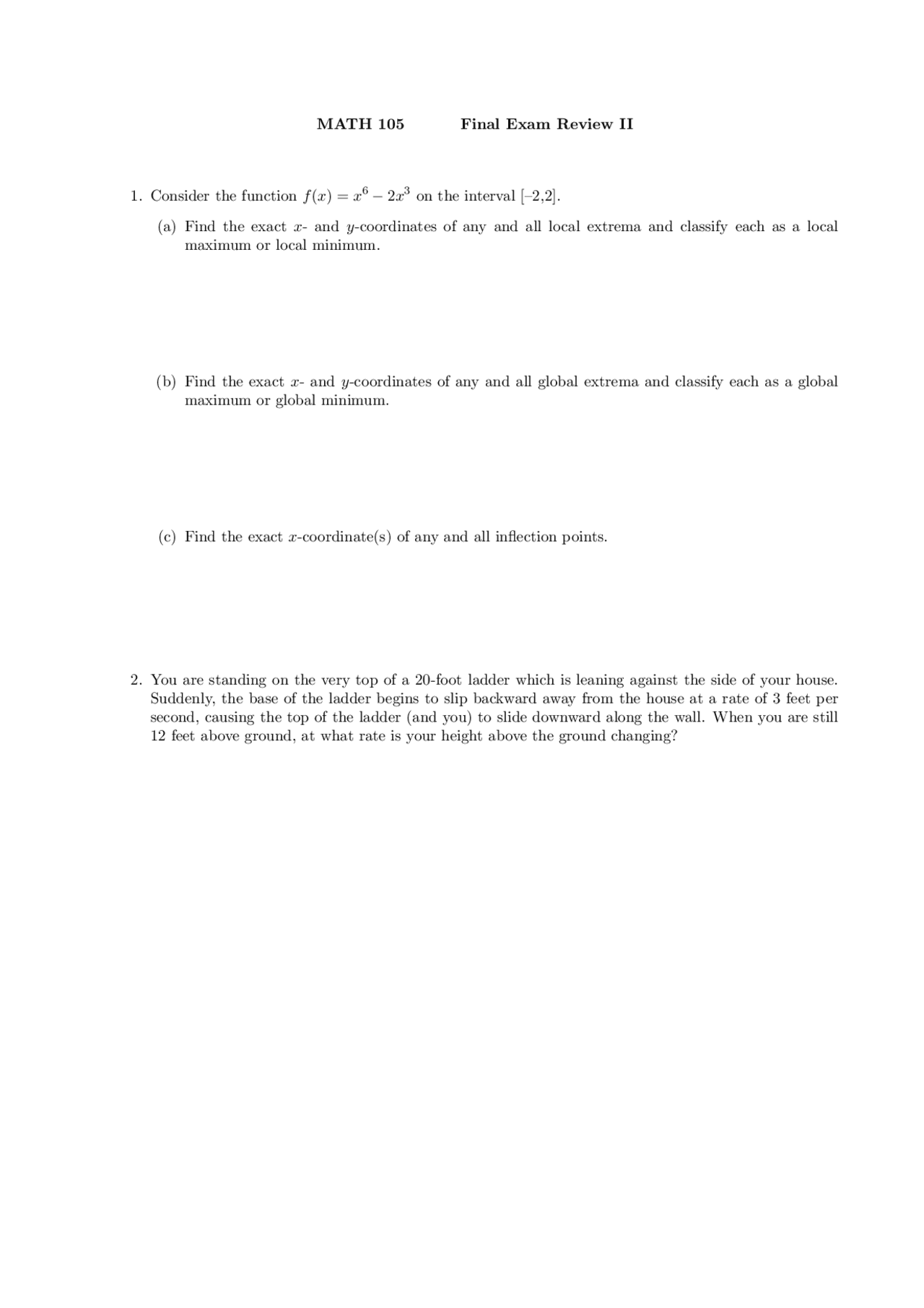 Local Minimum - Calculus - Exam - Docsity