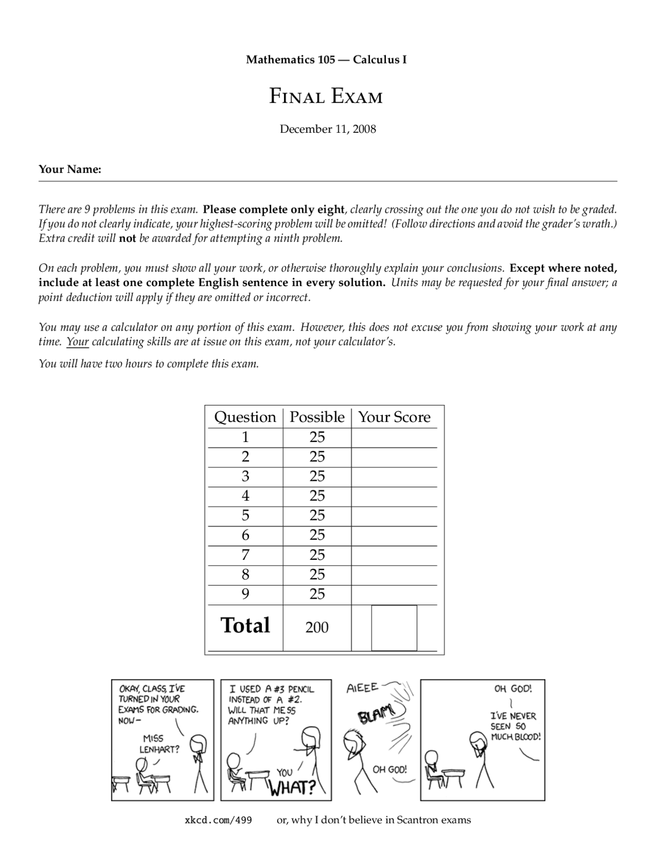Math 105 Final Exam - Fall 2008: Calculus I Exam Solutions | Exams Calculus | Docsity