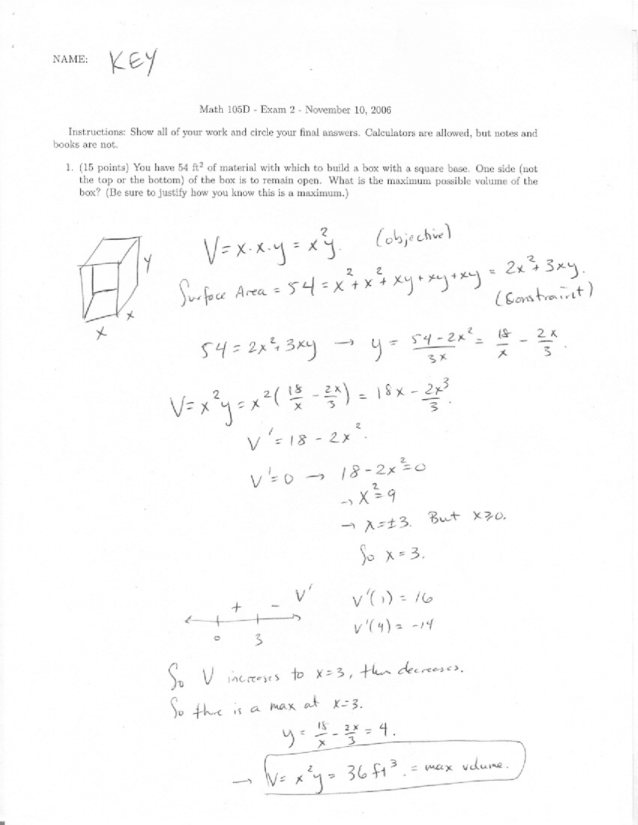 Remain Open - Calculus - Solved Exam | Exams Calculus | Docsity