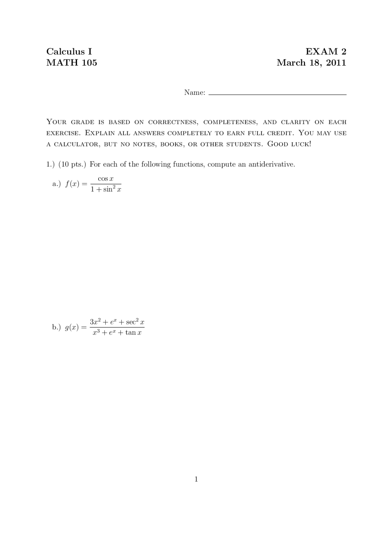 Simplify - Calculus - Exam - Docsity