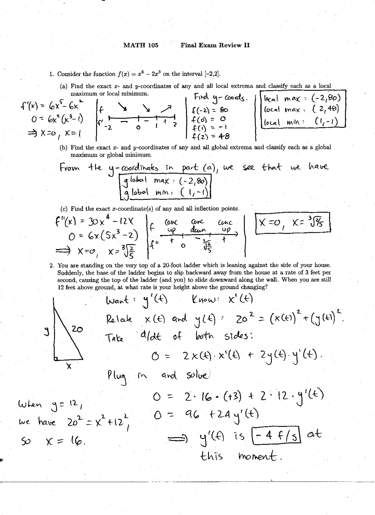 Local Minimum - Calculus - Solved Exam | Exams Calculus | Docsity
