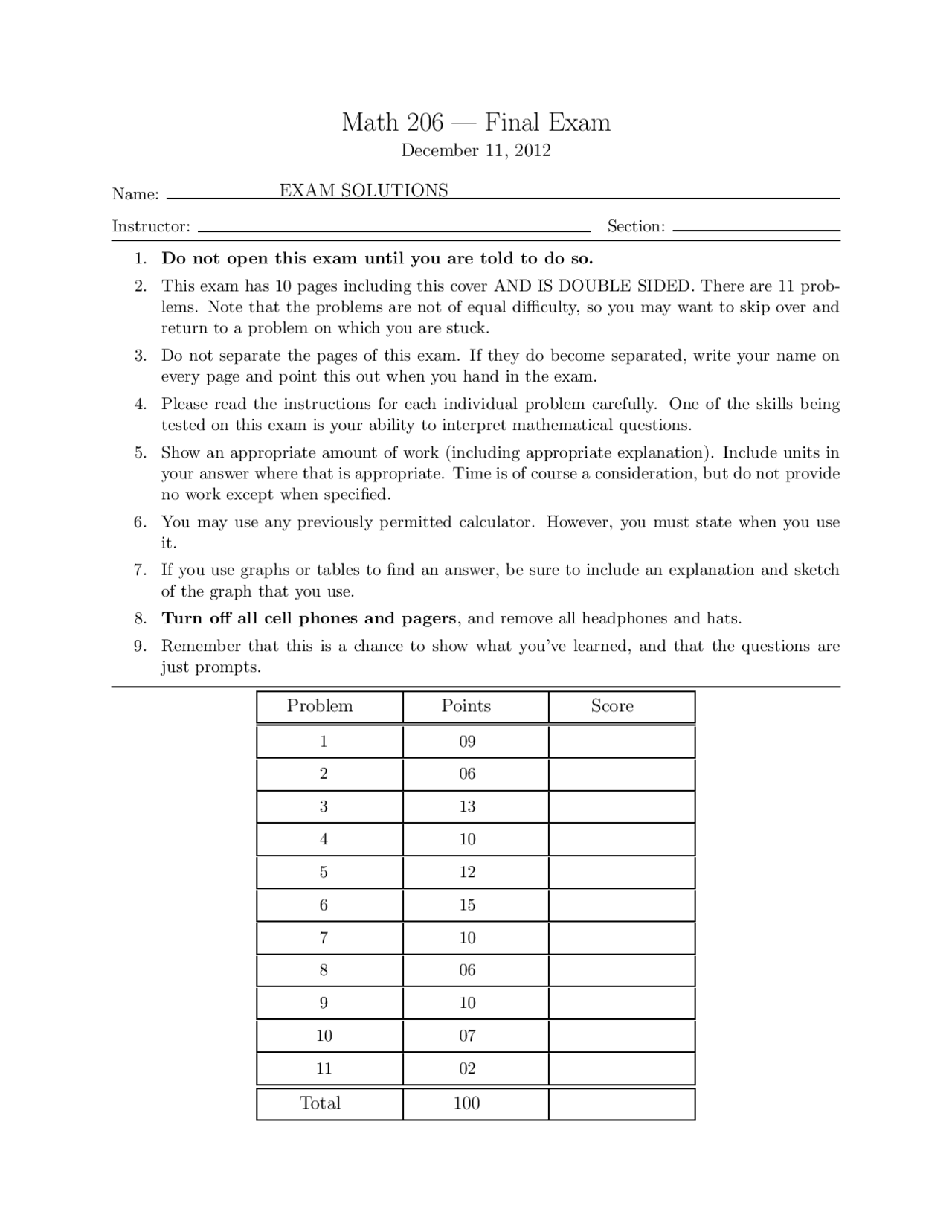 Some Formulae Multivariable Solved Exam Docsity