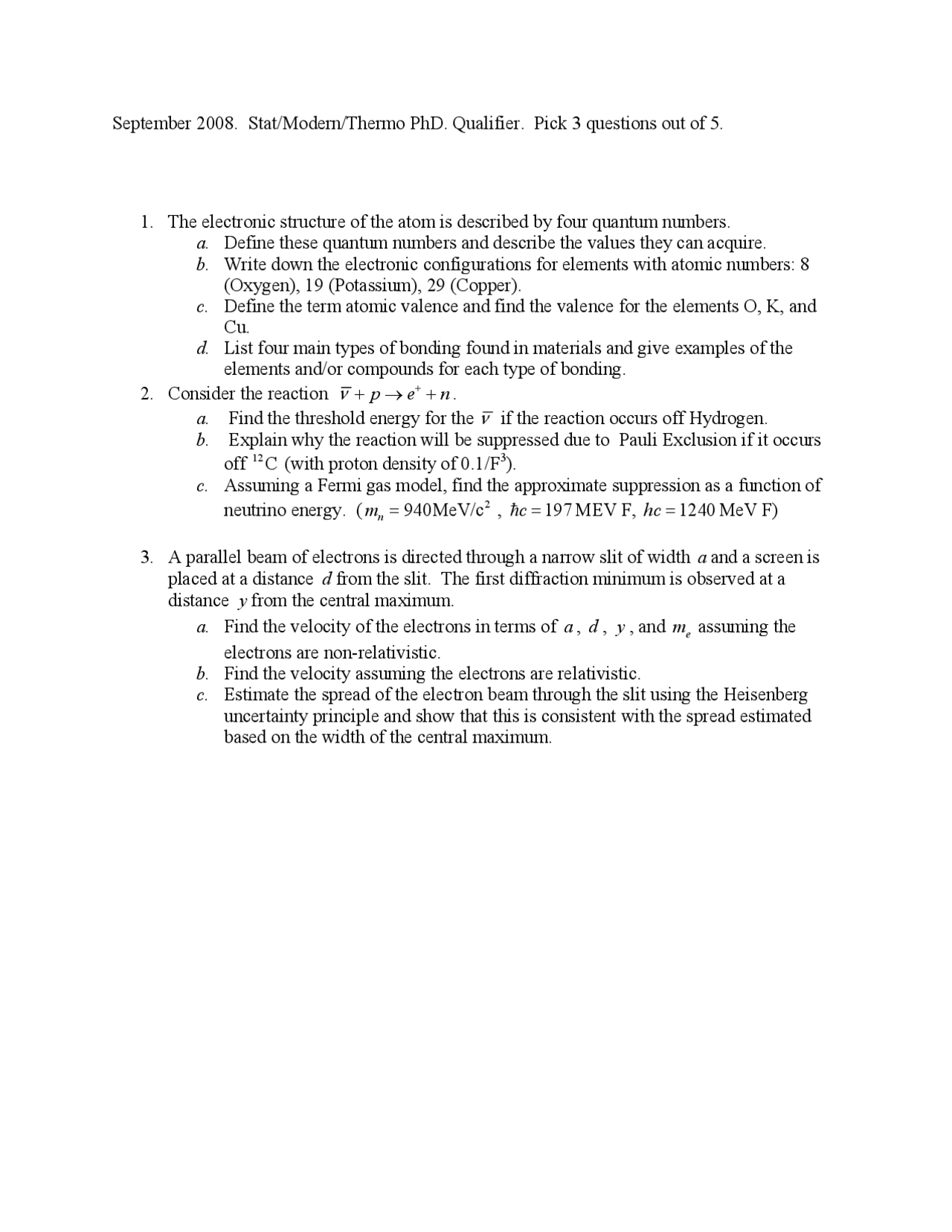 Electronic Structure of Atom - Modern and Statistical Physics - Exam ...
