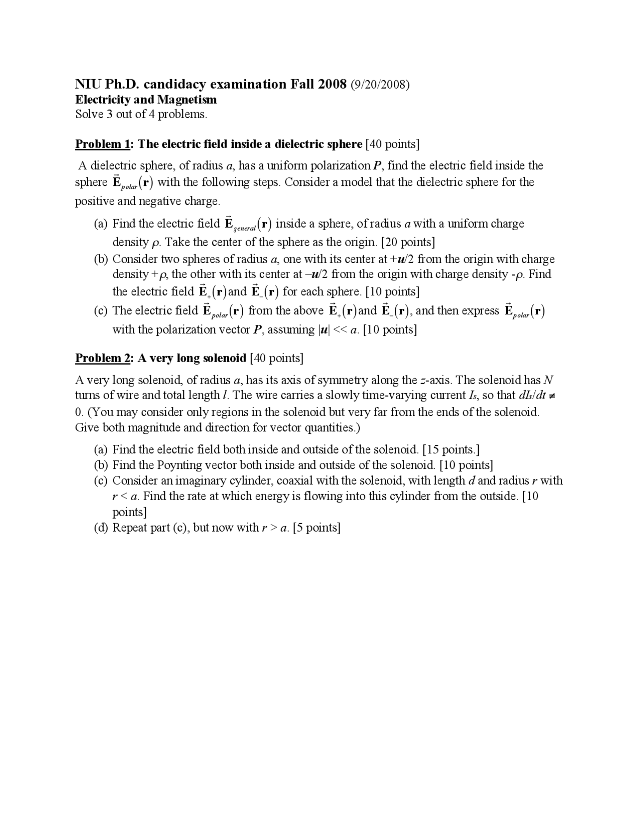 Electric Field - Electricity and Magnetism - Past Paper | Exams ...