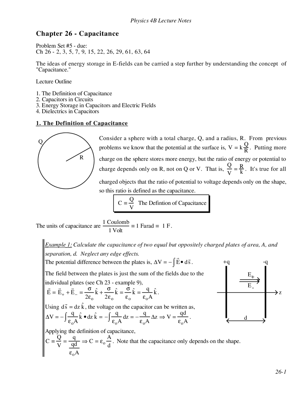 Capacitance Electricity And Magnetism Notes Docsity