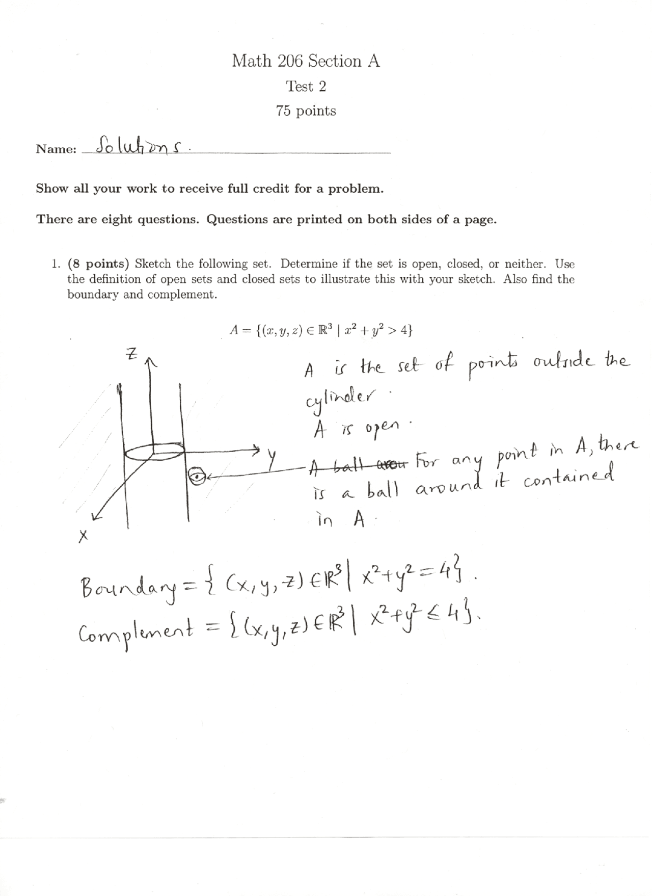 Open Sets - Multivariable - Solved Exam - Docsity