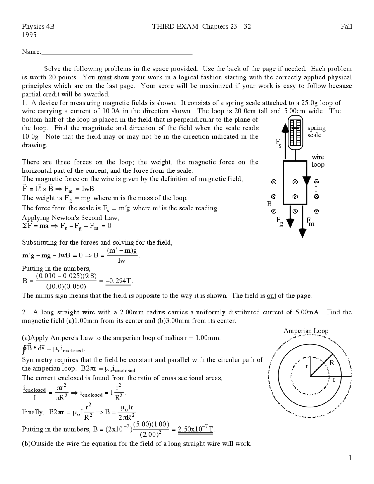 Ampere Law - Electricity and Magnetism - Solved Past Paper | Exams ...