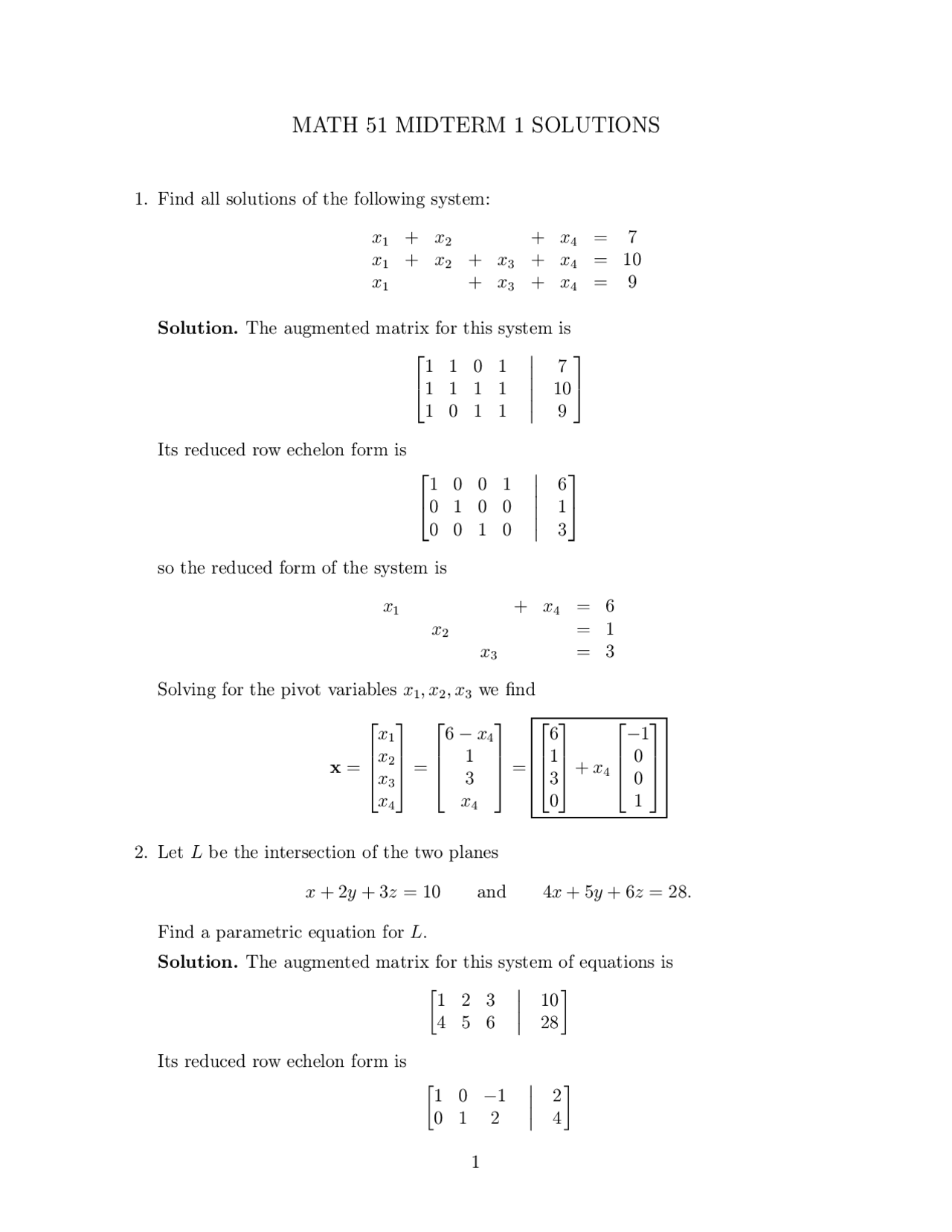 Solutions Linear Algebra And Multivariable Calculus First Midterm