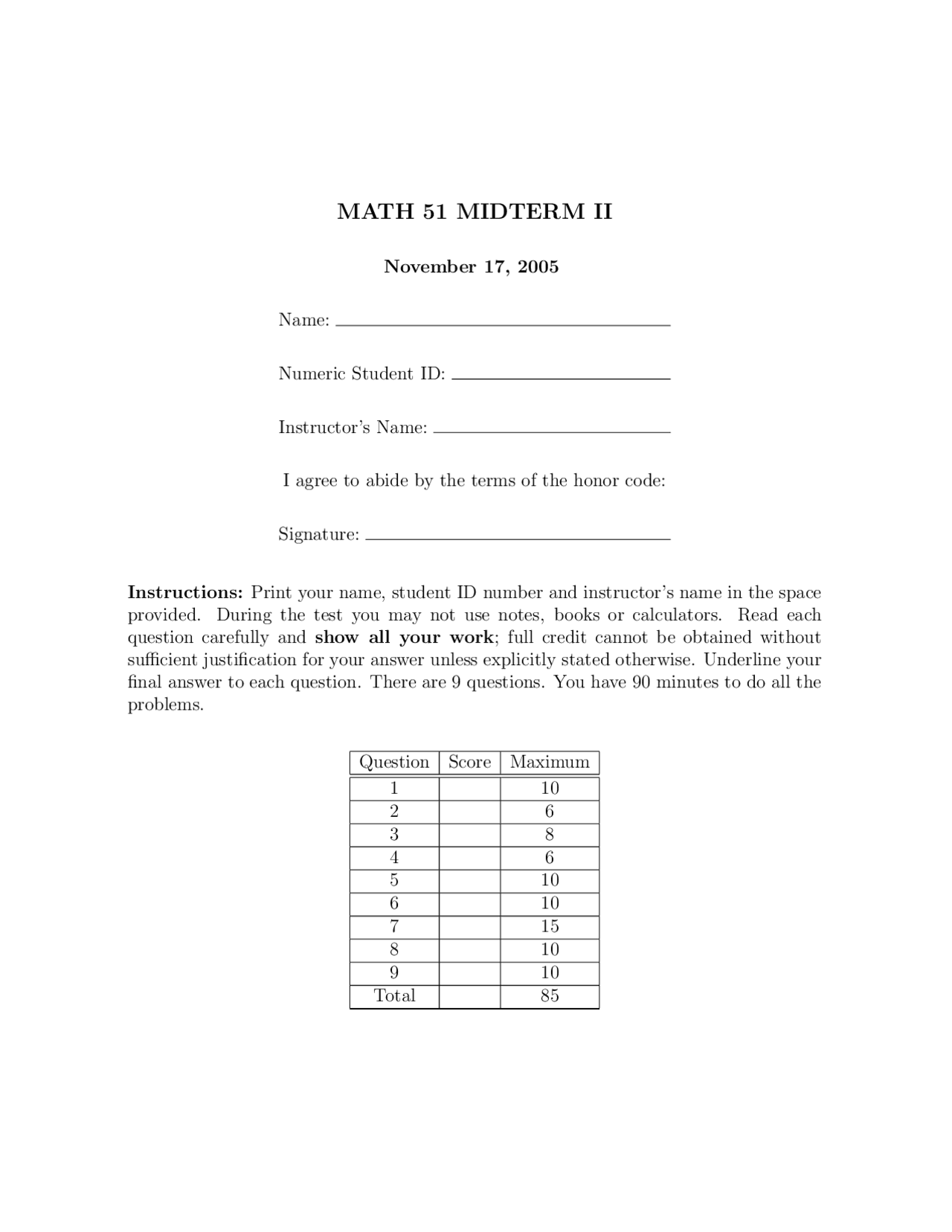 Function Linear Algebra And Multivariable Calculus Second Midterm