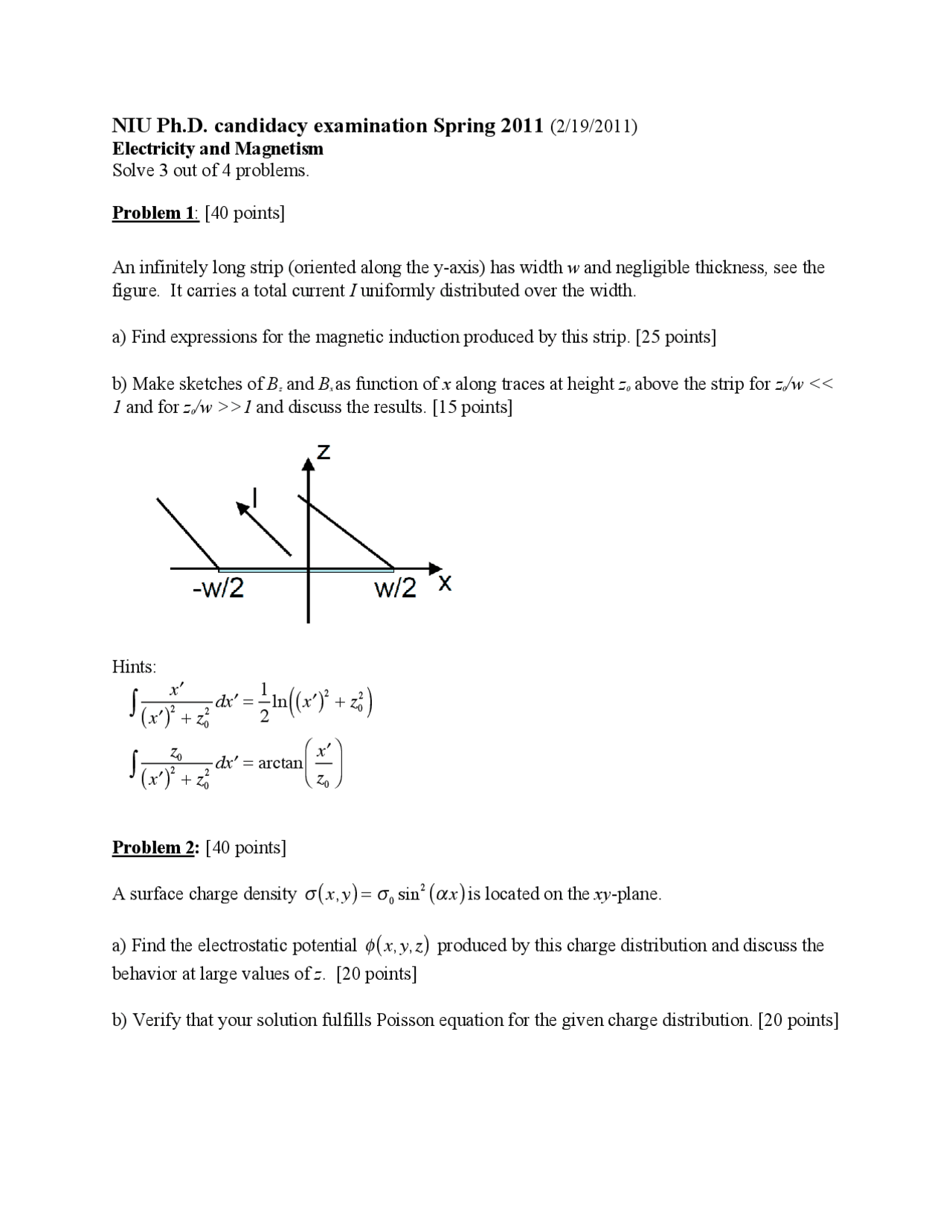 Magnetic Induction - Electricity and Magnetism - Past Paper - Docsity