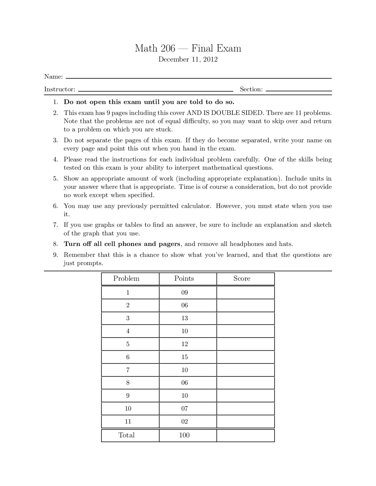Some Formulae Multivariable Exam Docsity