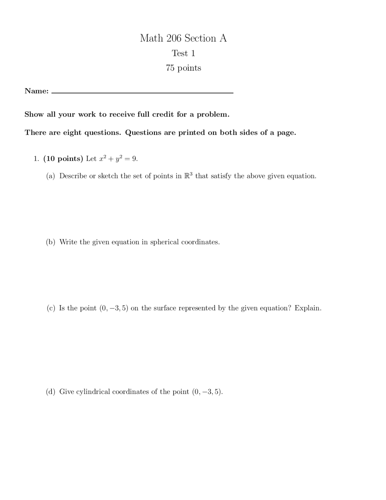 Set Of Points Multivariable Exam Docsity