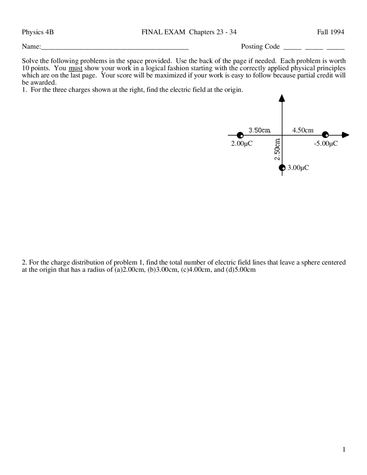 Charge Distribution Electricity And Magnetism Past Paper Docsity