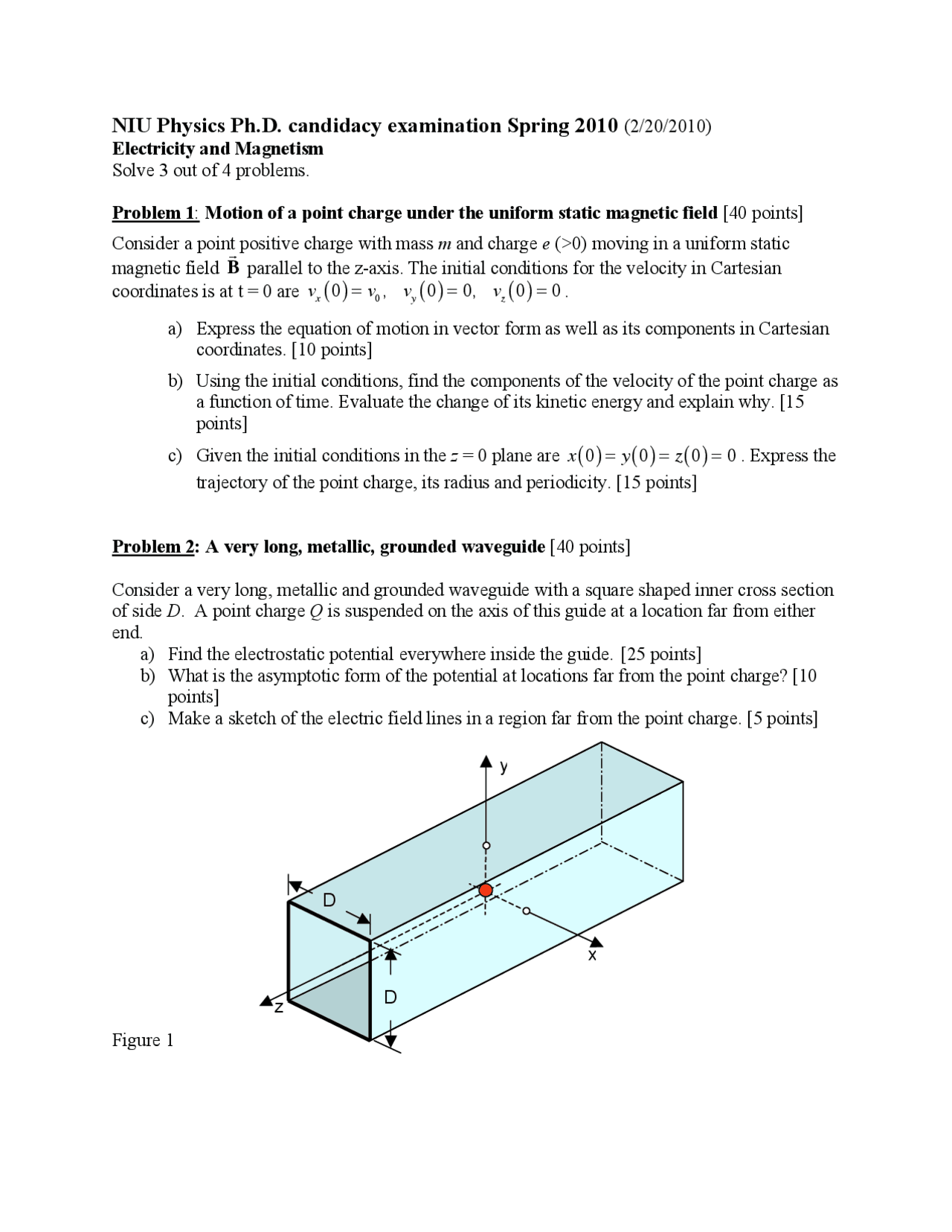 Static Magnetic Field - Electricity and Magnetism - Past Paper - Docsity