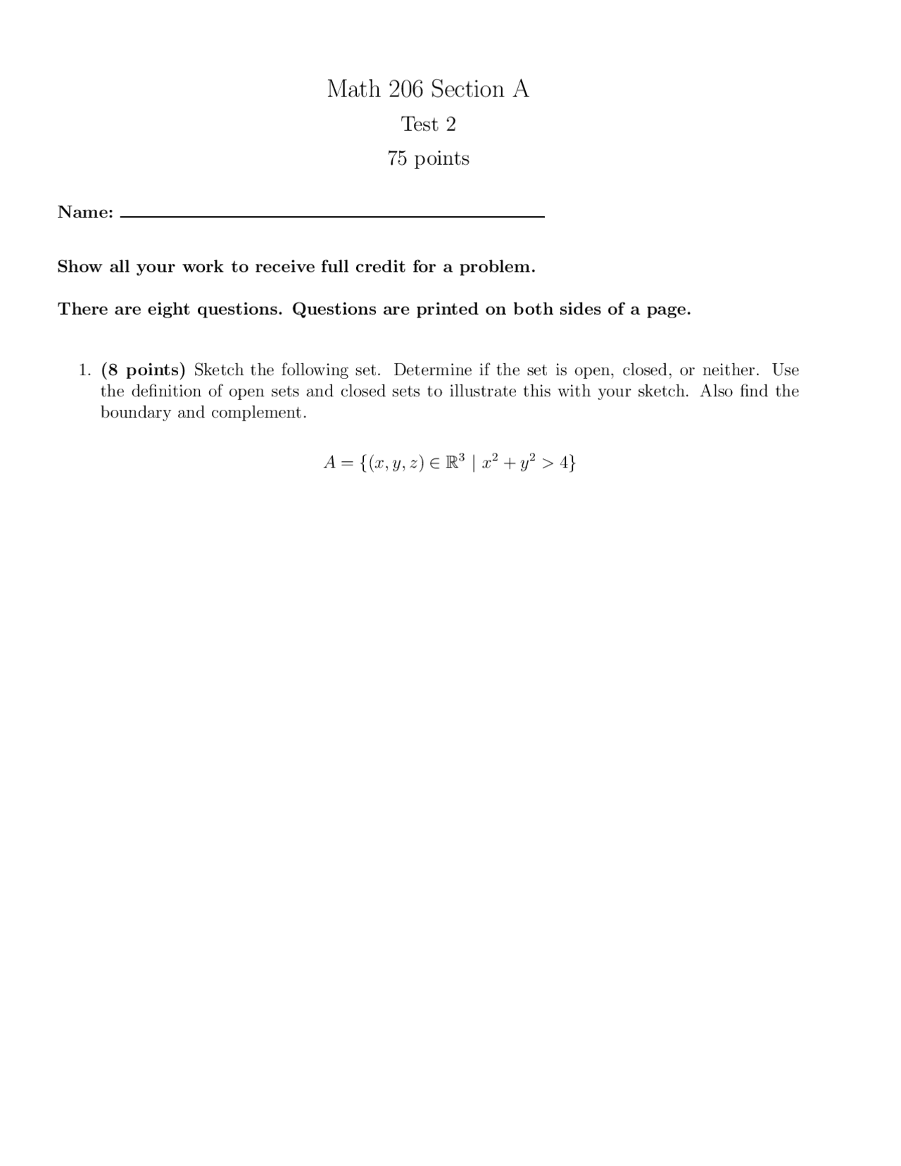 Open Sets - Multivariable - Exam - Docsity
