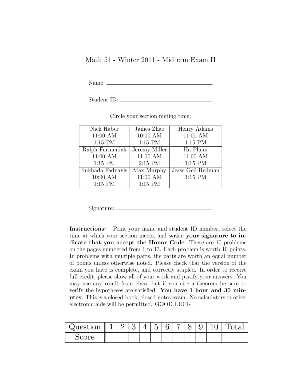 Invertible - Linear Algebra and Multivariable Calculus - Second Midterm Solved Exam - Docsity