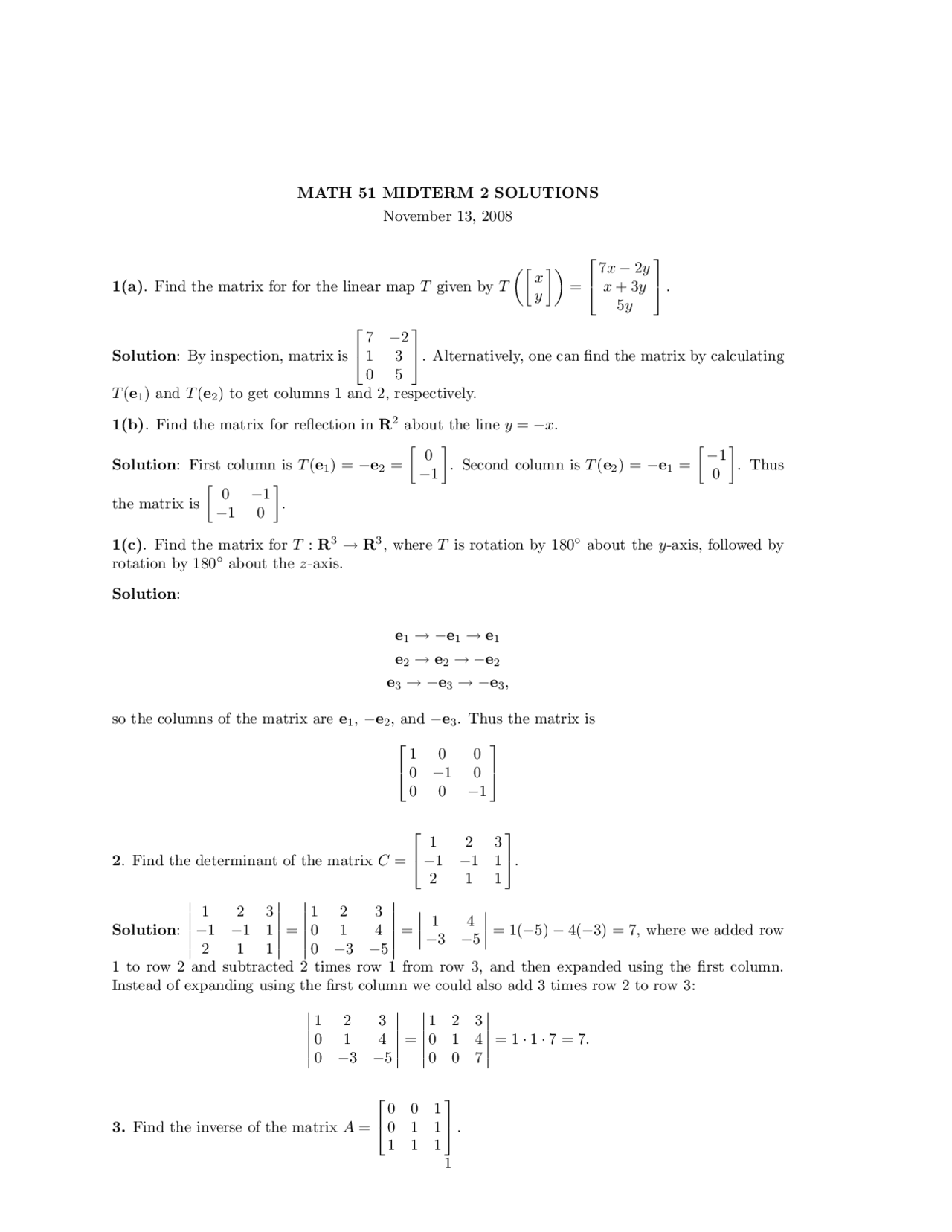 Linear Map Linear Algebra And Multivariable Calculus Second Midterm