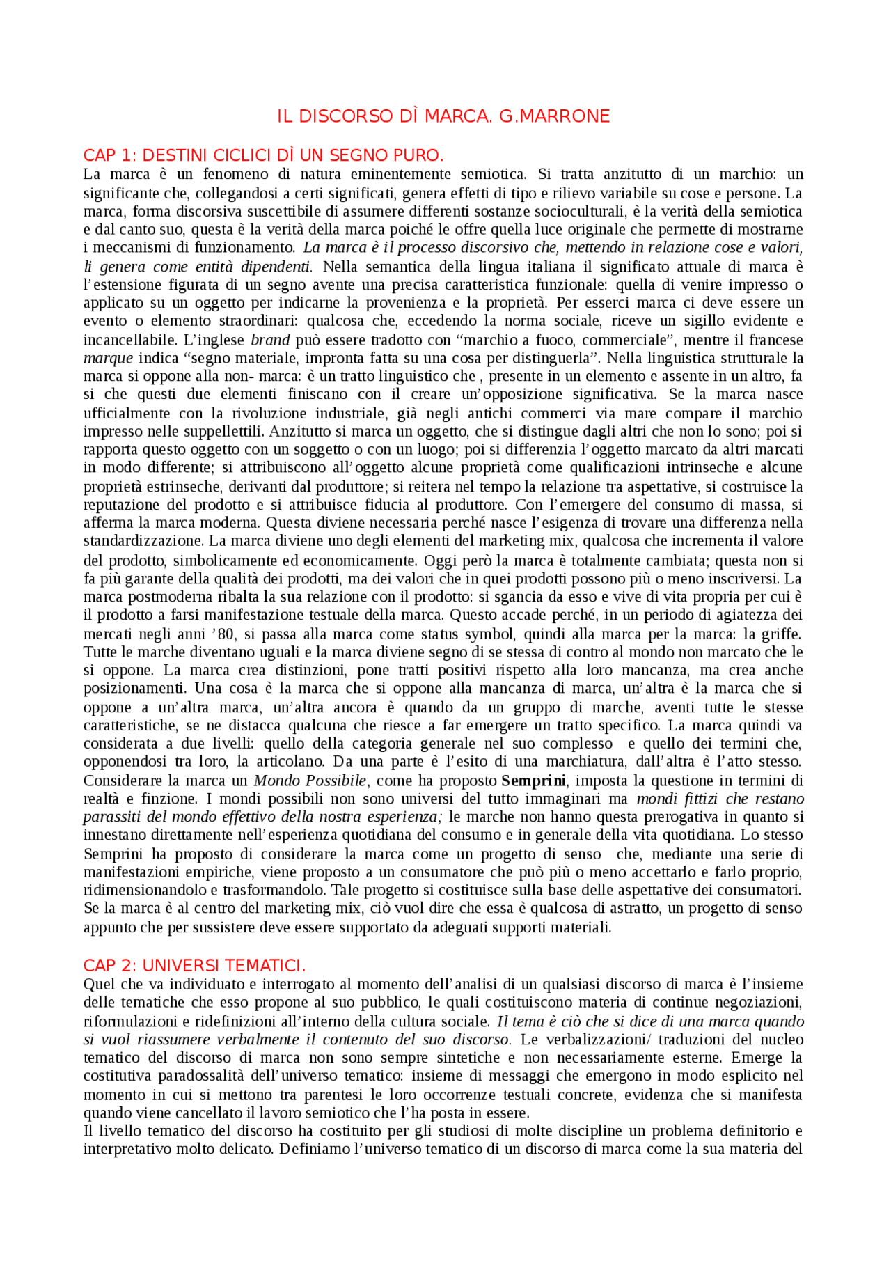 Il Discorso DÌ Marca Docsity