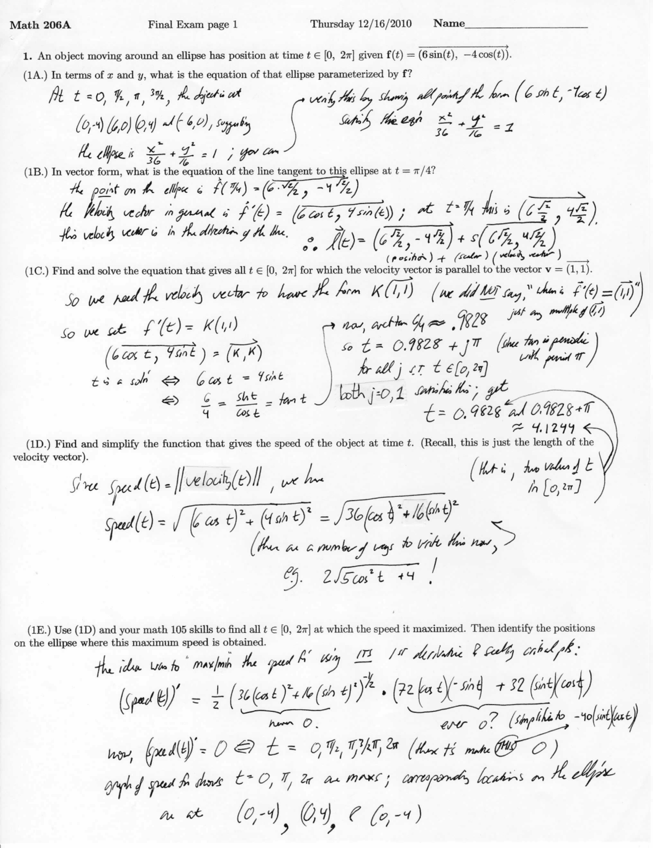 Line Tangent Multivariable Solved Exam Docsity