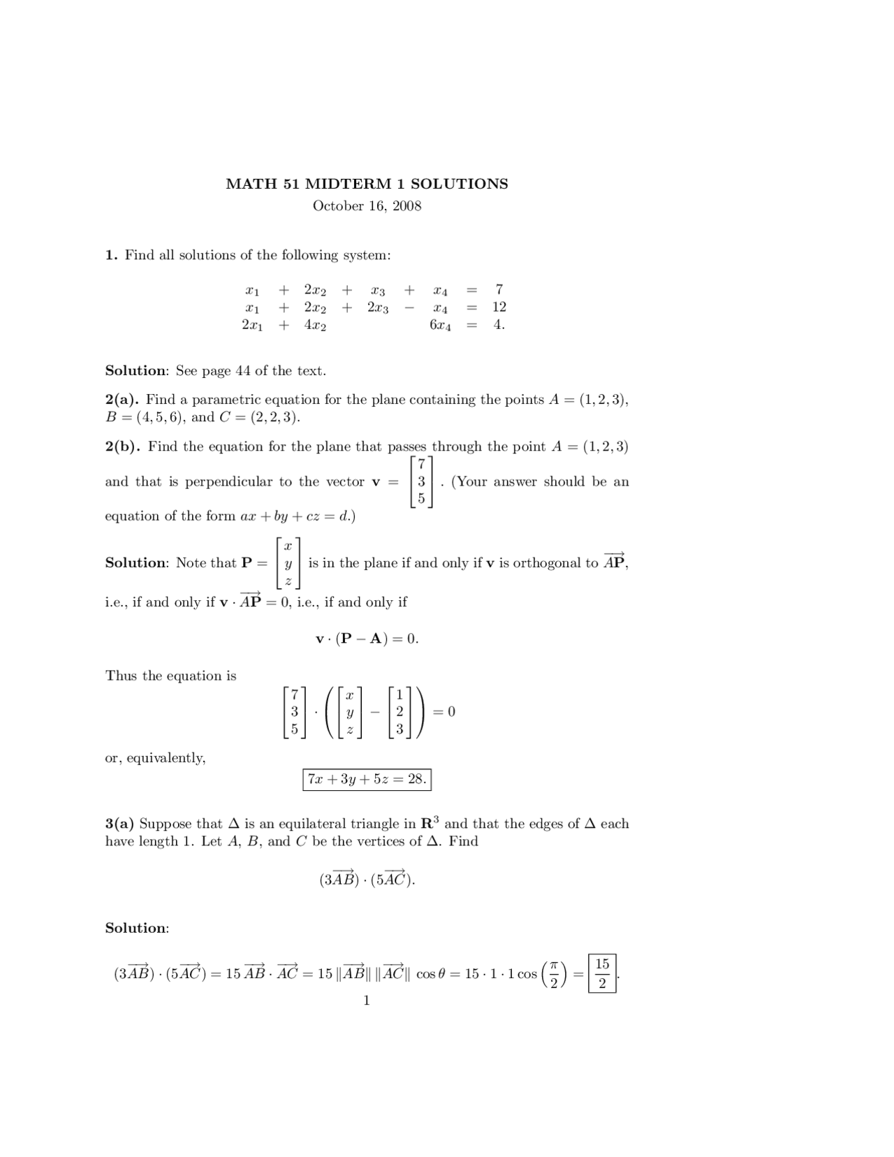 System Linear Algebra And Multivariable Calculus First Midterm