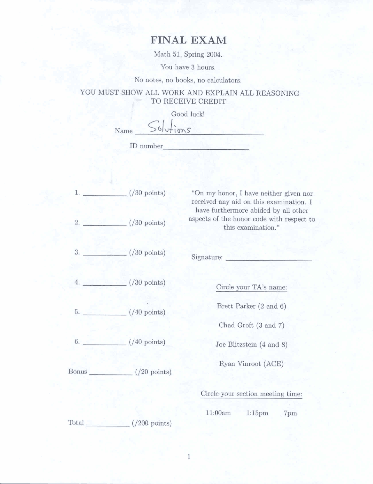 Gradient Linear Algebra And Multivariable Calculus Final Solved