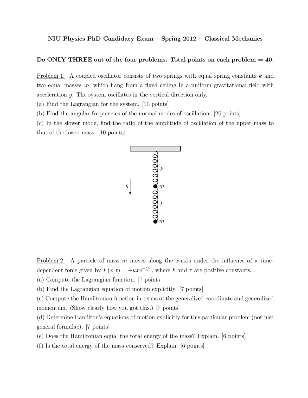 Normal Modes of Oscillation - Classical Mechanics - Exam - Docsity