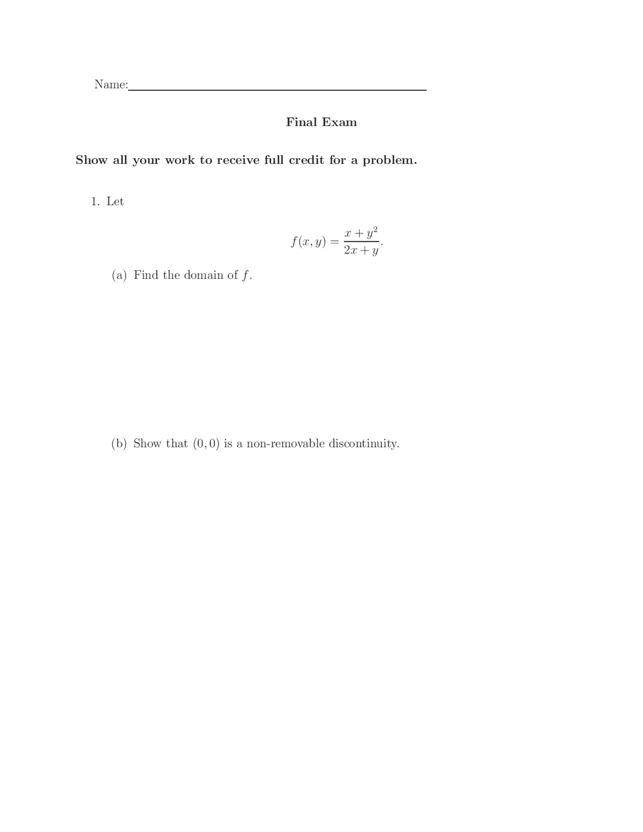 Non Removable Discontinuity Multivariable Exam Docsity