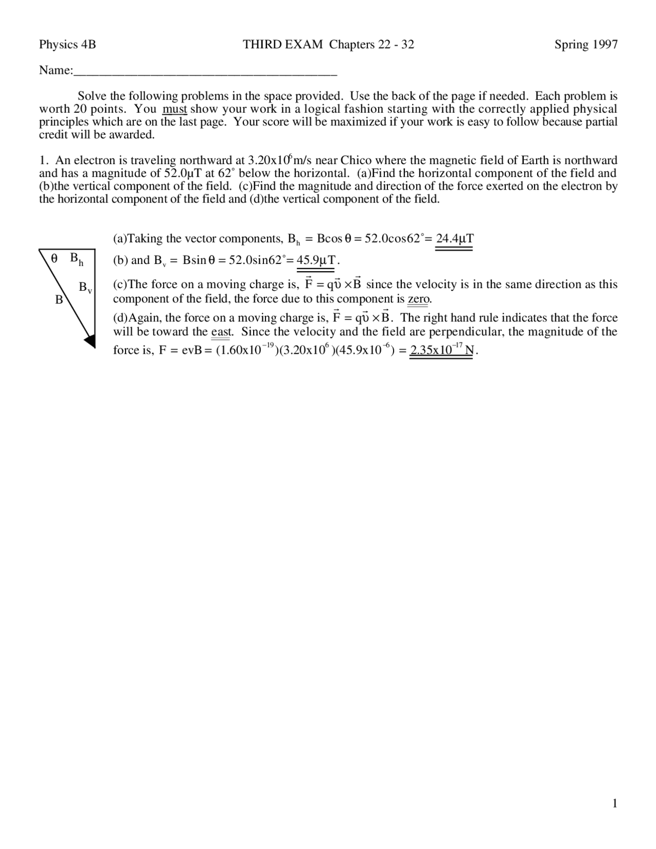 Force Exerted On Electron Electricity And Magnetism Solved Past
