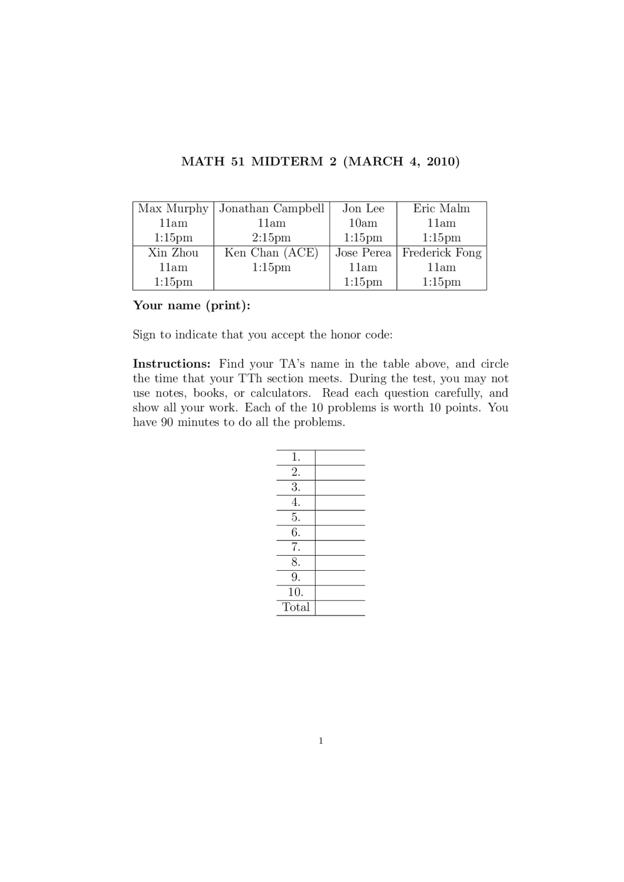 Matrix - Linear Algebra and Multivariable Calculus - Second Midterm Solved Exam - Docsity