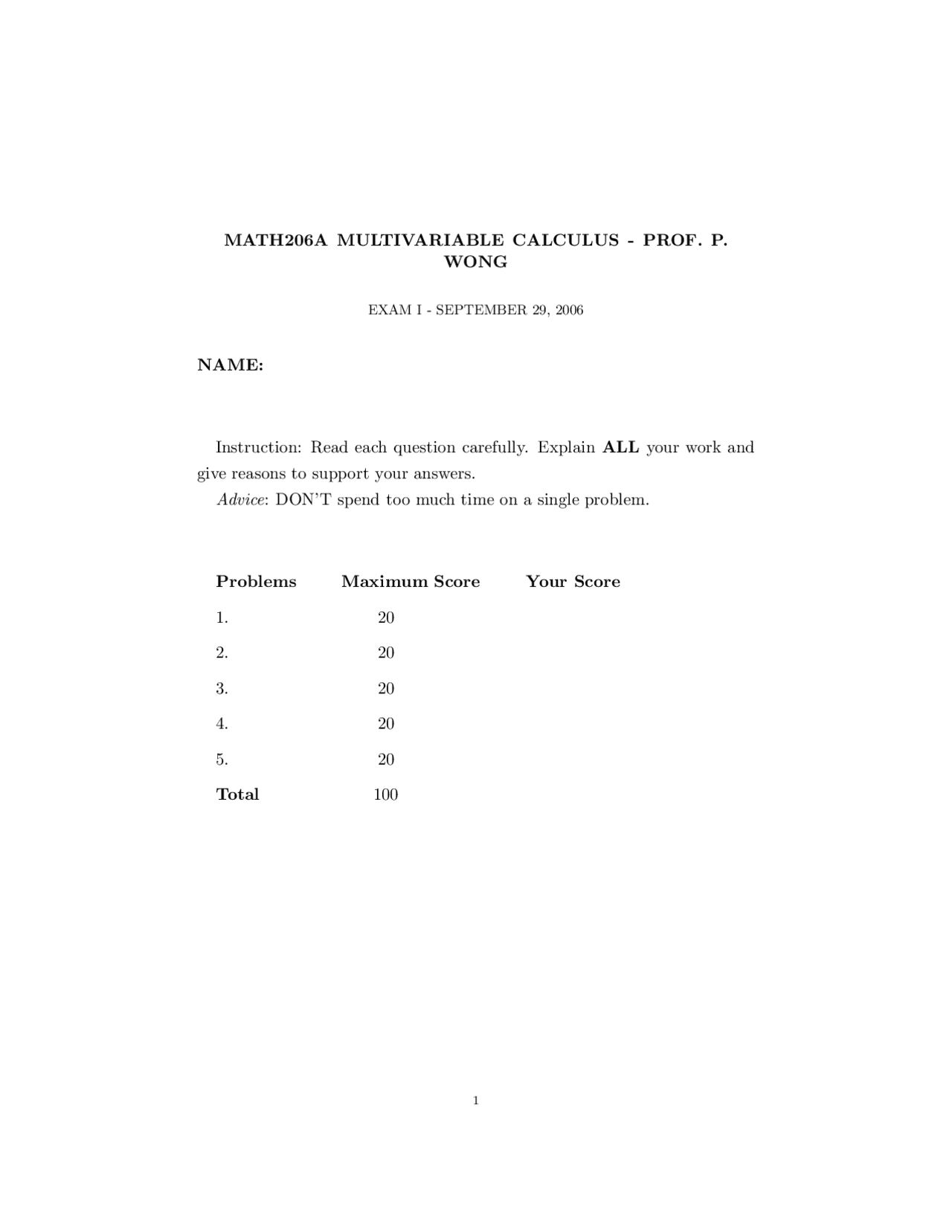 Vertices - Multivariable - Exam - Docsity