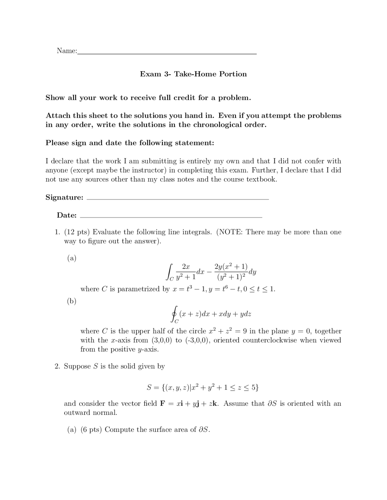 Parametrized Multivariable Exam Docsity