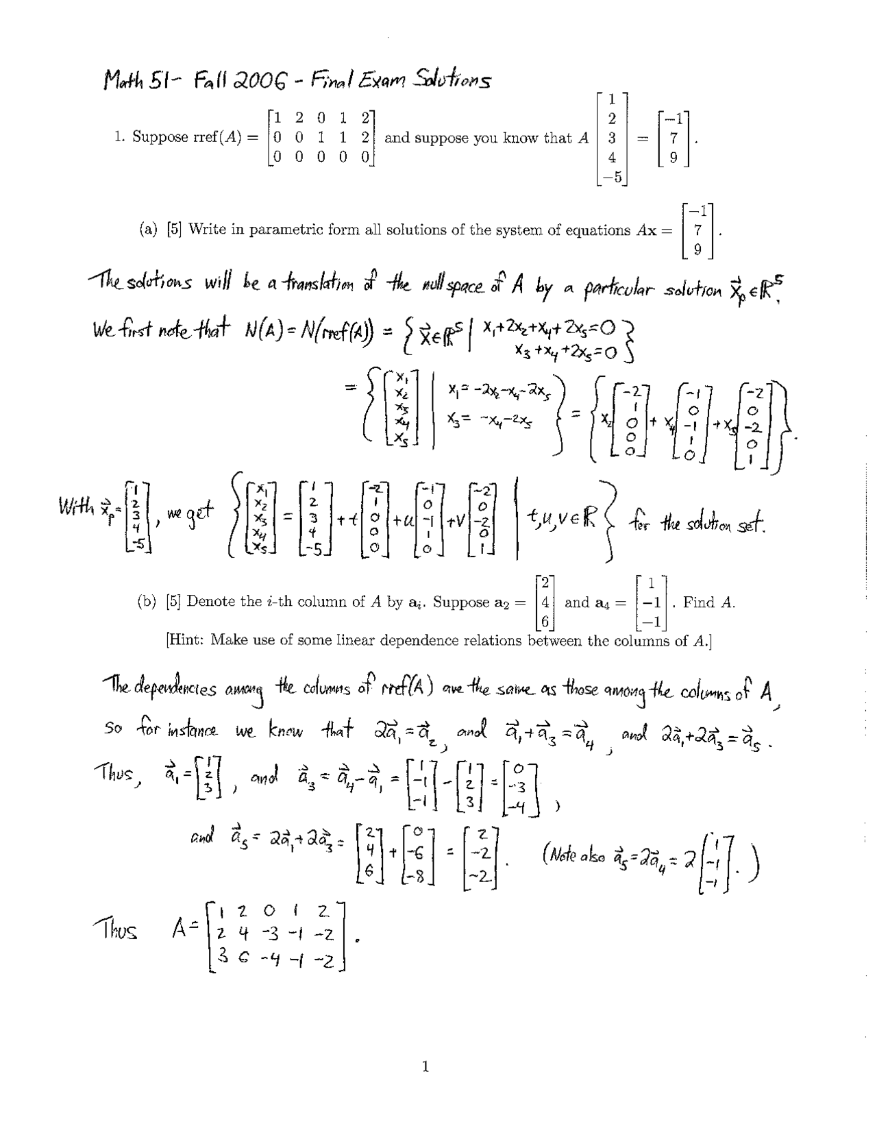 Solutions Linear Algebra And Multivariable Calculus Final Solved