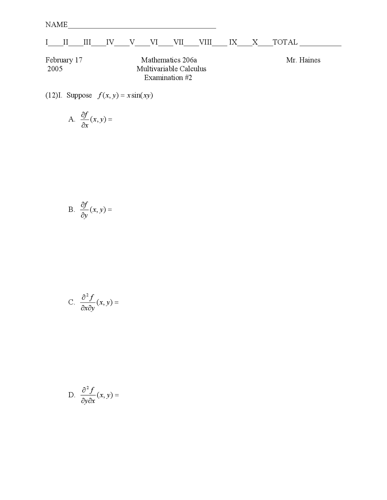 Jacobian Matrix Multivariable Exam Docsity