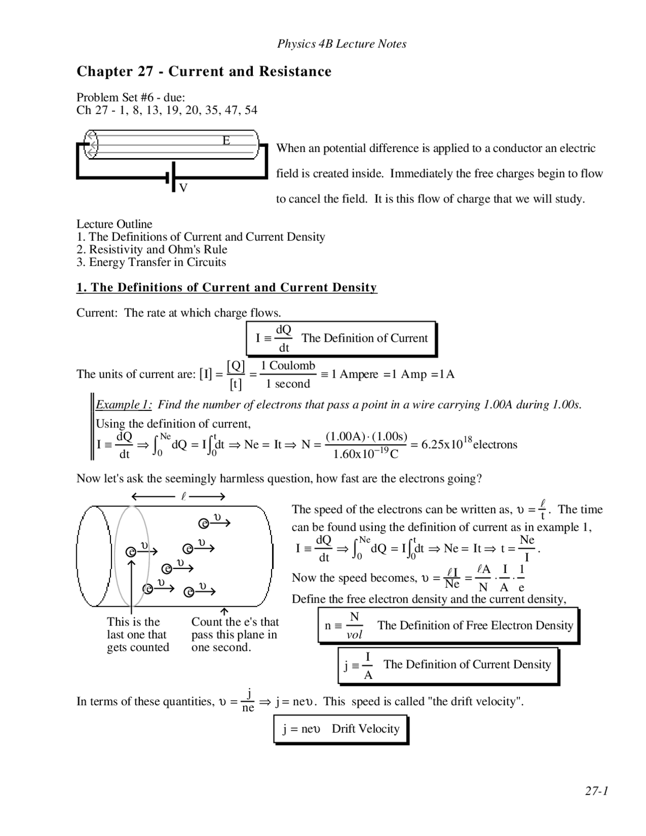 Current And Resistance Electricity And Magnetism Notes Docsity