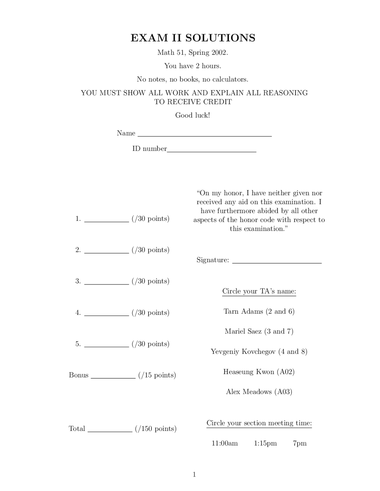 Computing - Linear Algebra and Multivariable Calculus - Second Midterm Solved Exam | Exams ...