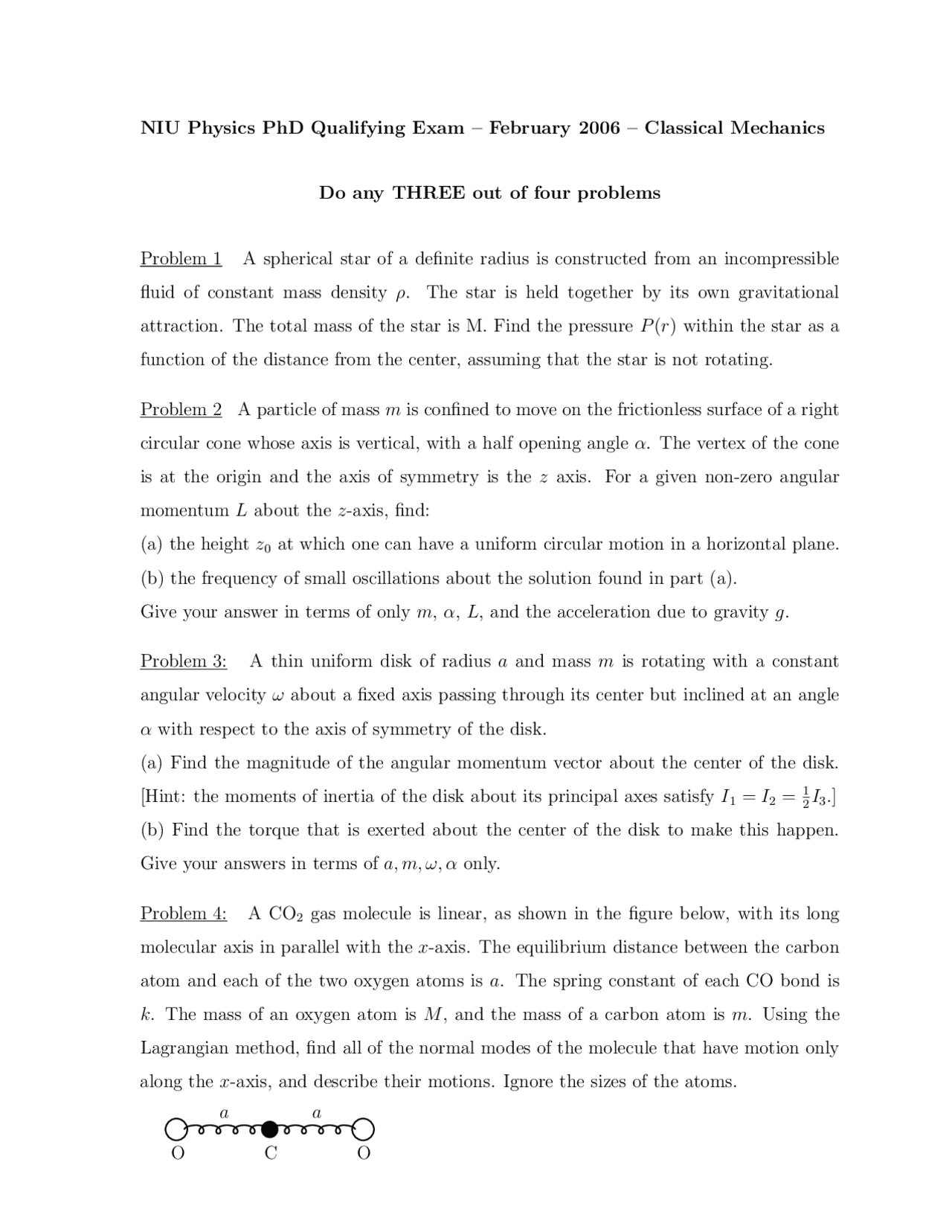 Uniform Circular Motion - Classical Mechanics - Exam - Docsity