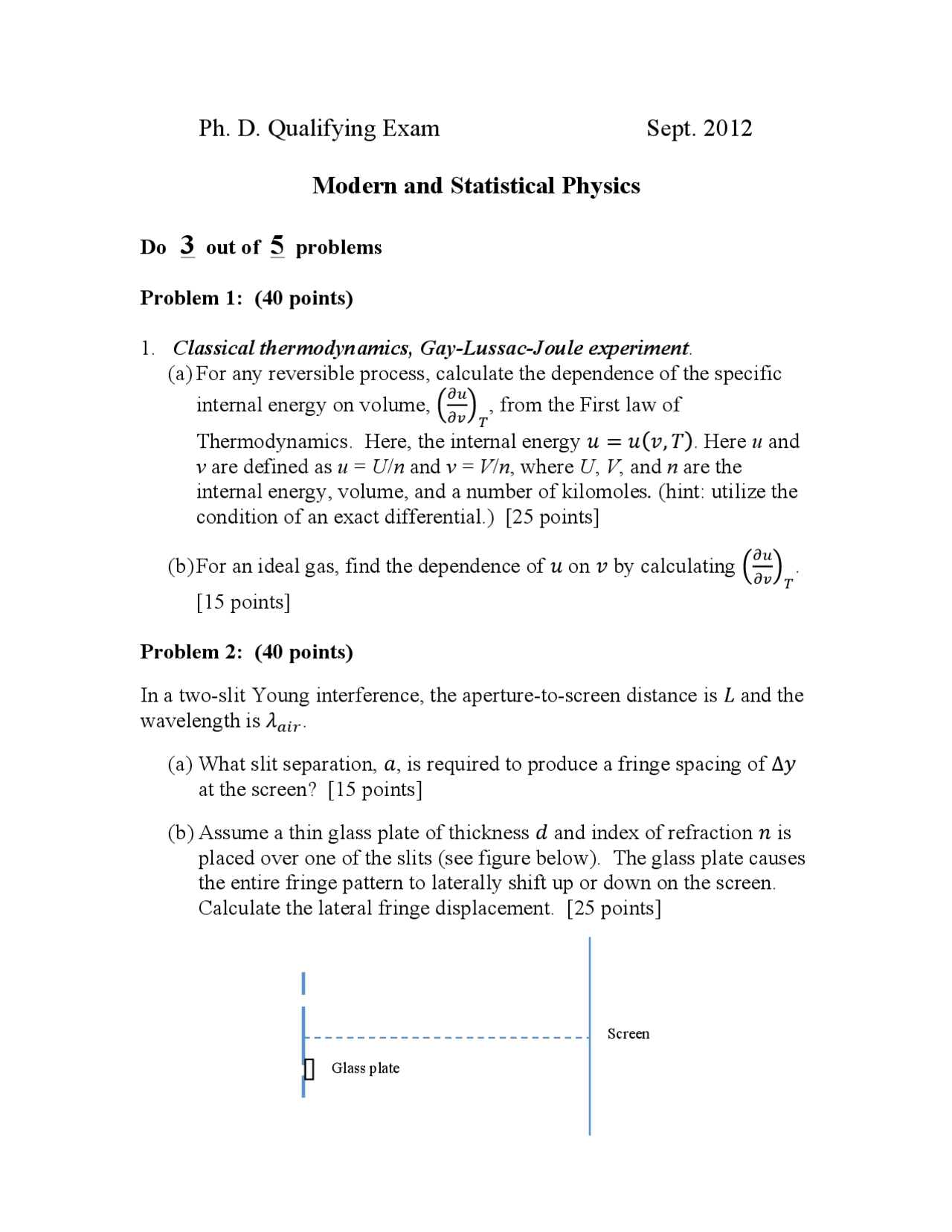 Gay Lussac Joule Experiment - Modern and Statistical Physics - Exam ...