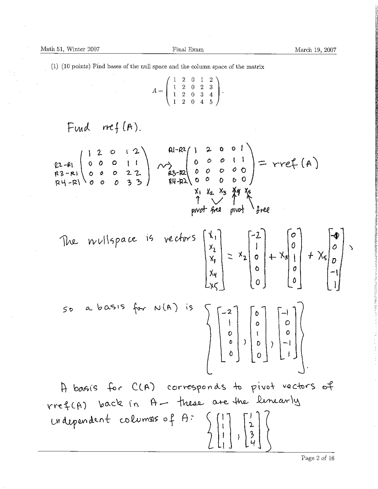 Bases Linear Algebra And Multivariable Calculus Final Solved Exam