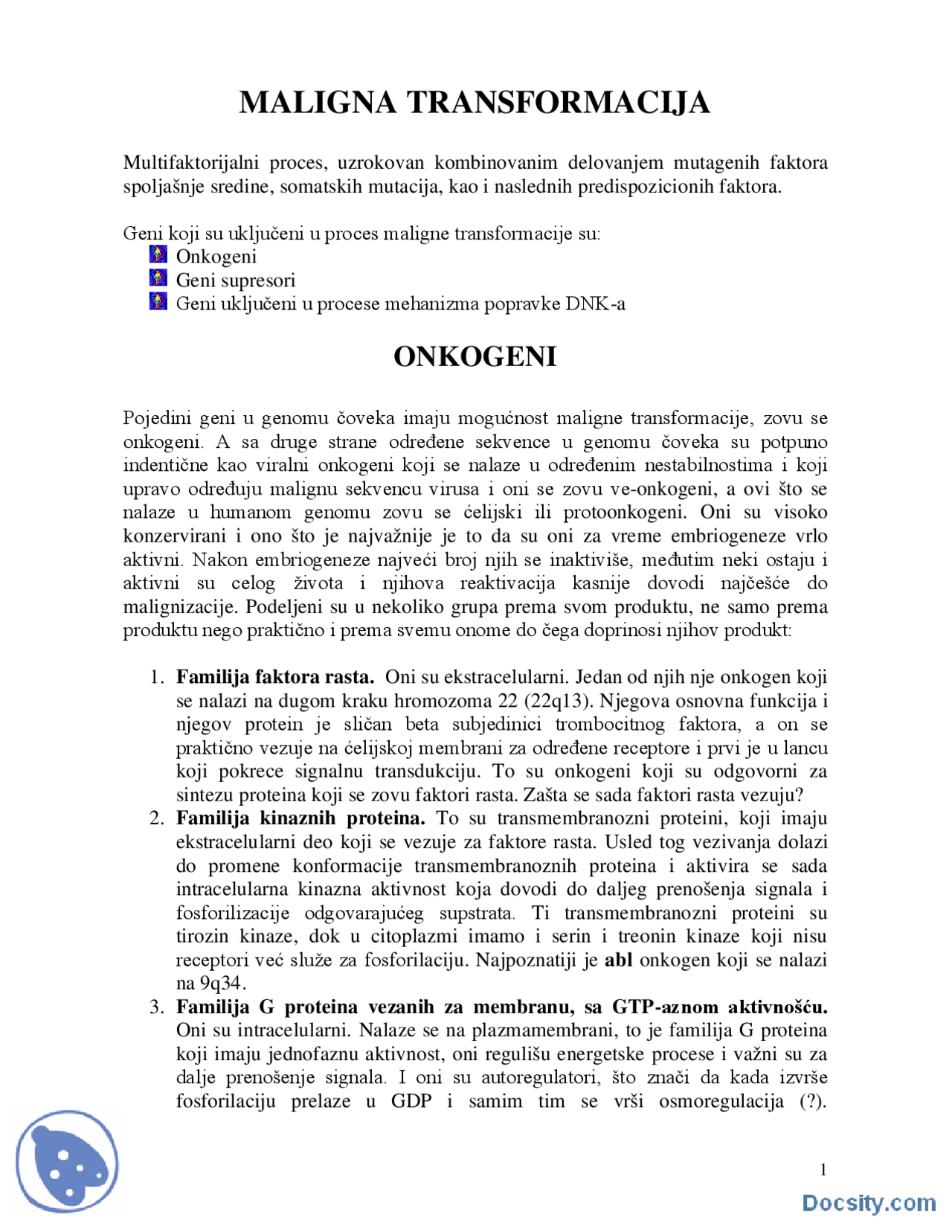 Maligna transformacija-skripta-Medicinska Genetika | Rezime' predlog Elektronika - Docsity
