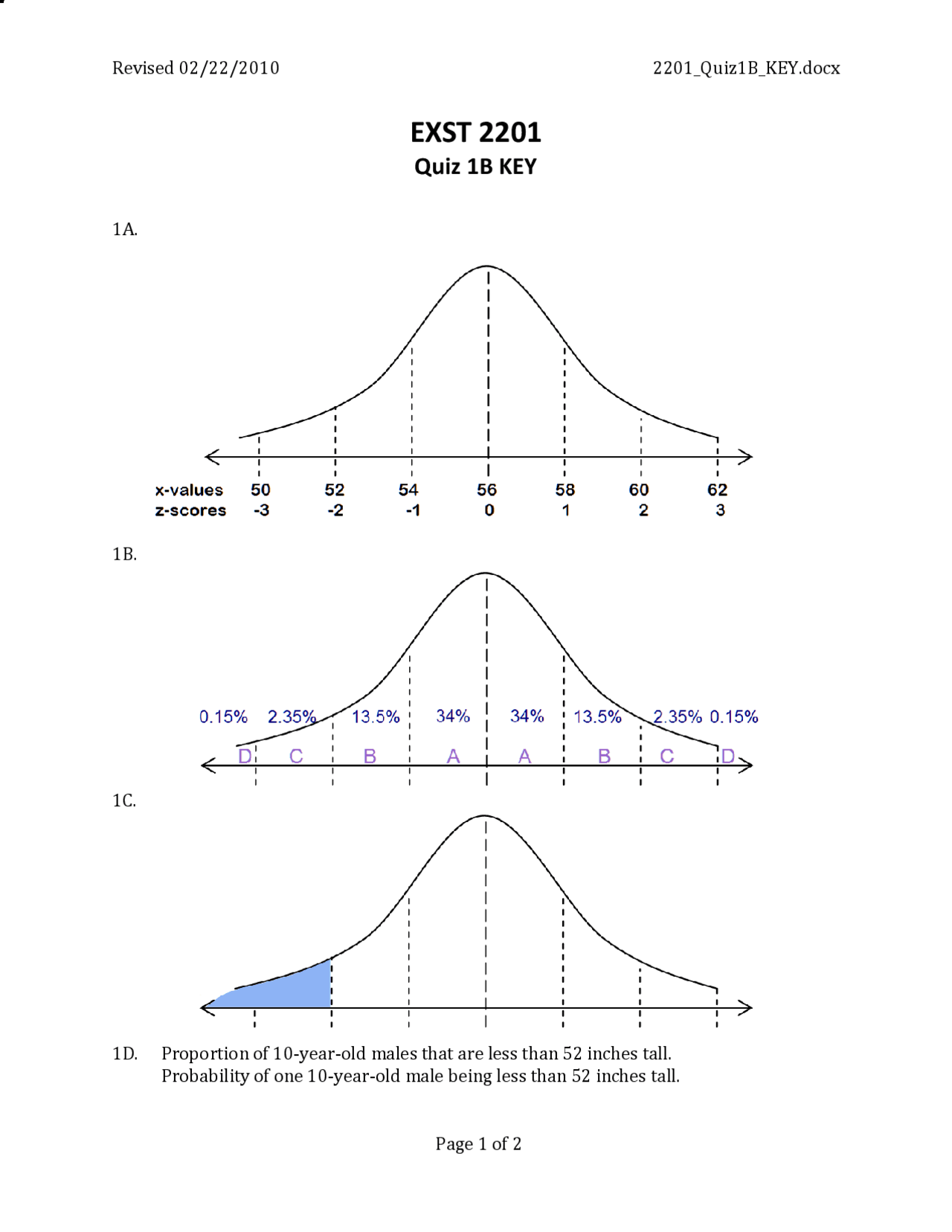 Statistical Analysis Quiz 1b Key Exst 2201 Docsity