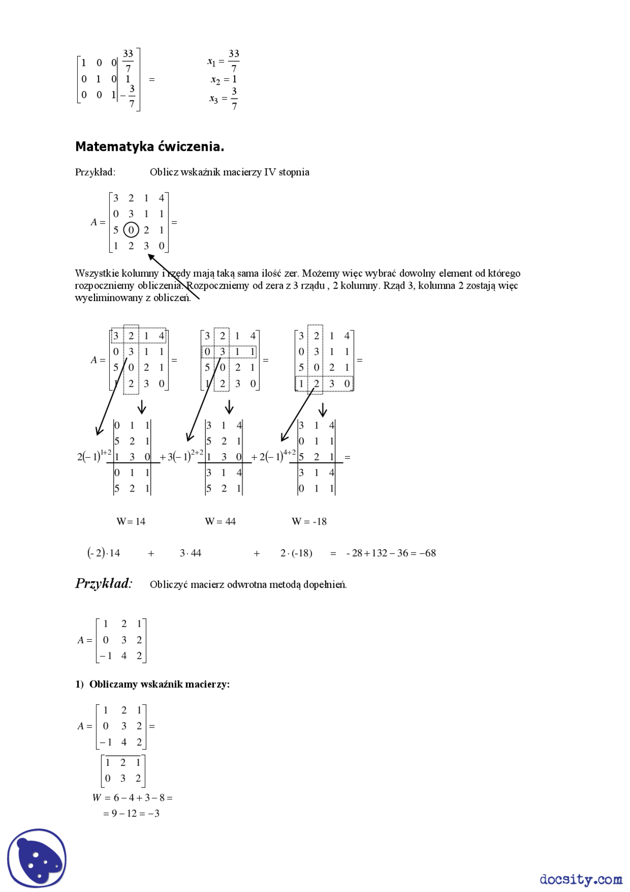 Macierze - Notatki - Matematyka - Część 2 - Docsity