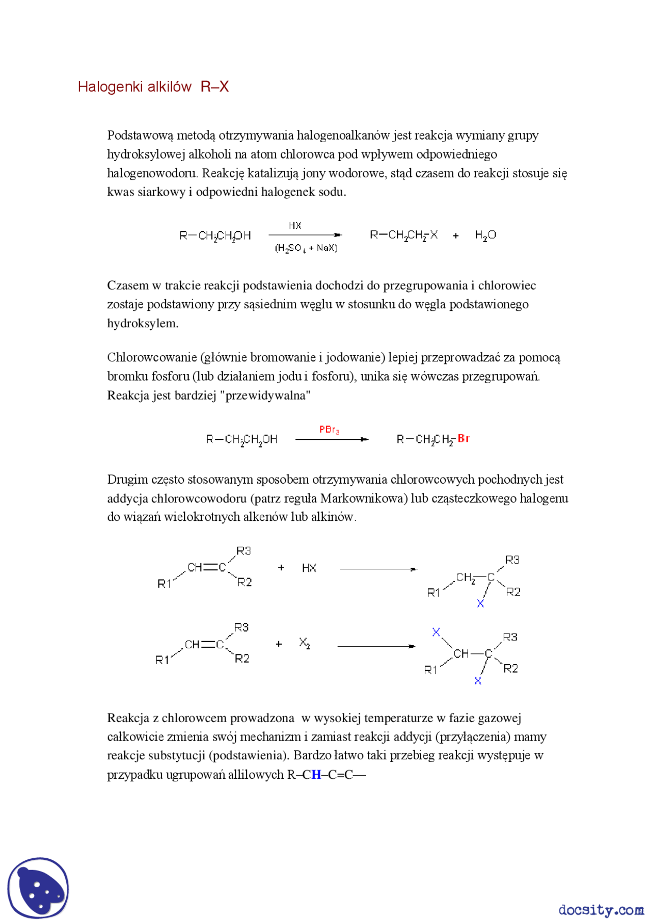 Halogenki - Notatki - Chemia - Docsity