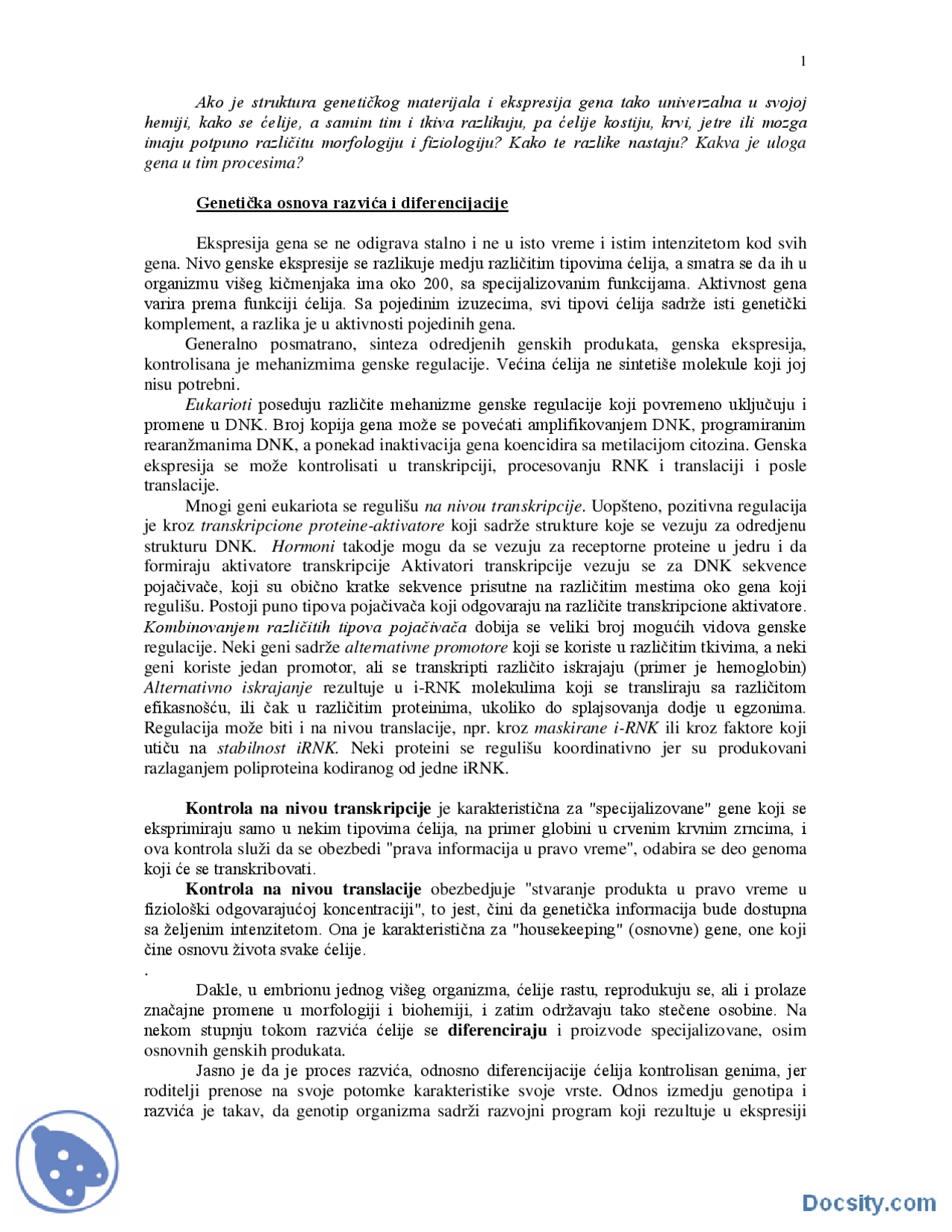 Razvice-skripta-Principi Genetike | Rezime' predlog Genetika | Docsity
