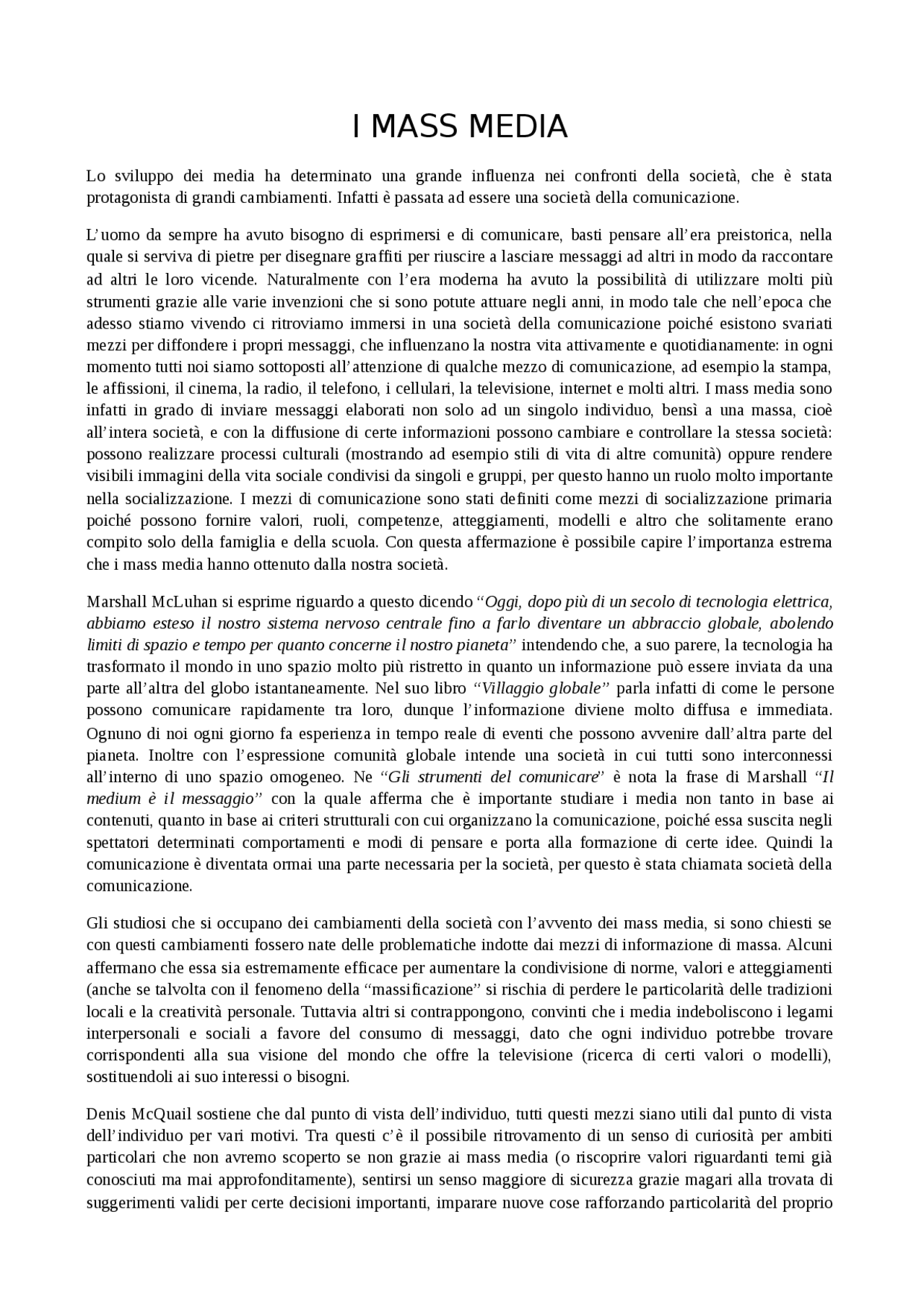 Le funzioni dei Mass Media - Docsity