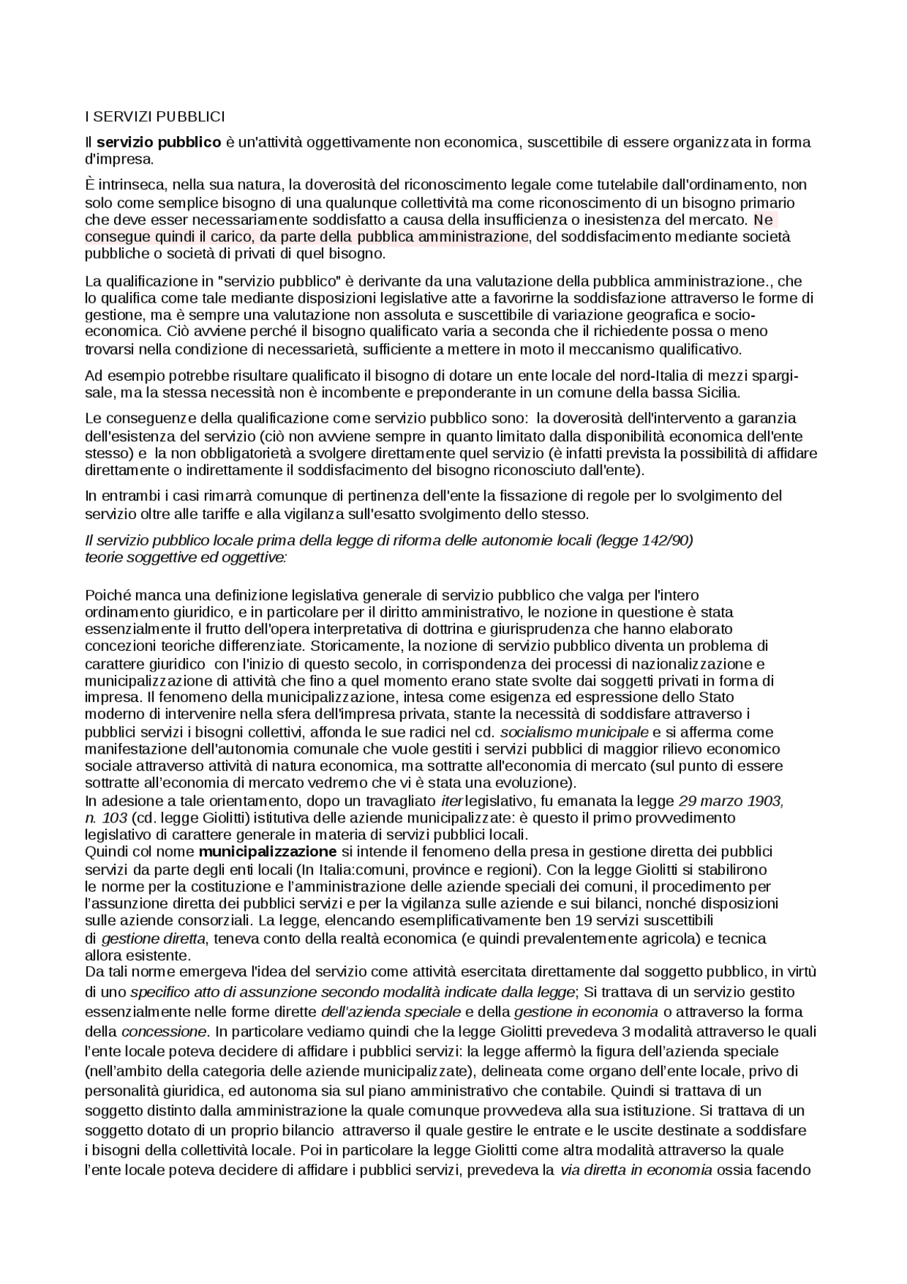 Servizi Pubblici Docsity