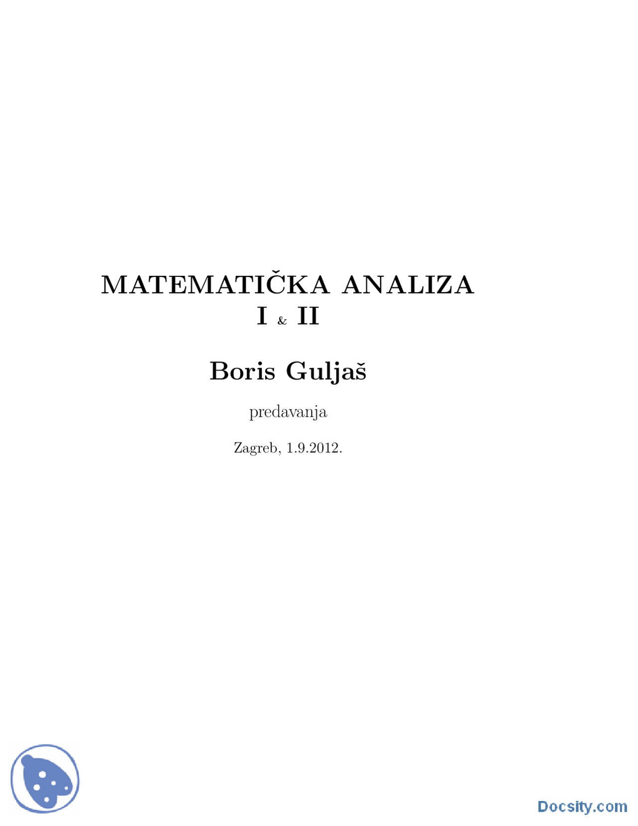 Uvod u matematicku analizu-Skripta-Matematicka analiza 1-Matematika | Rezime' predlog ...